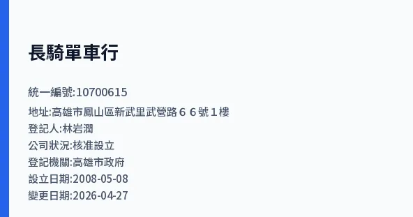 長騎單車行的照片-統編 10700615(高雄市) 公司登記資料與營業項目詳細圖表