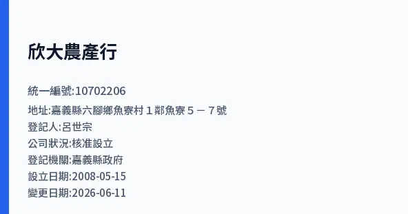 欣大農產行的照片-統編 10702206(嘉義縣) 公司登記資料與營業項目詳細圖表