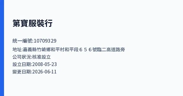 第寶服裝行的照片-統編 10709329(嘉義縣) 公司登記資料與營業項目詳細圖表
