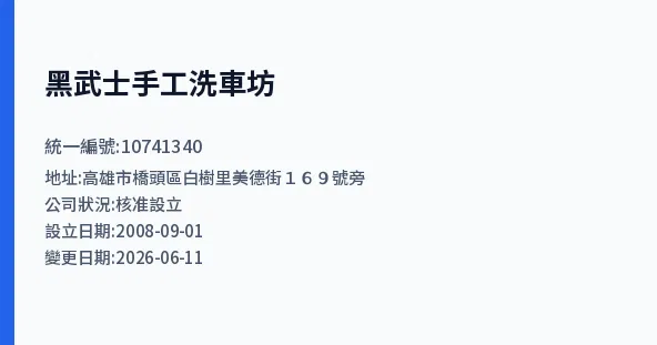 黑武士手工洗車坊的照片-統編 10741340(高雄市) 公司登記資料與營業項目詳細圖表