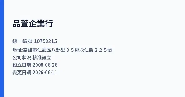 品萱企業行的照片-統編 10758215(高雄市) 公司登記資料與營業項目詳細圖表