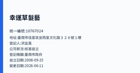 幸運草髮藝的照片-統編 10767024(臺南市) 公司登記資料與營業項目詳細圖表