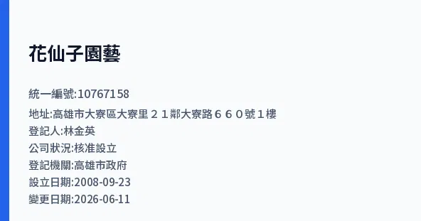 花仙子園藝的照片-統編 10767158(高雄市) 公司登記資料與營業項目詳細圖表