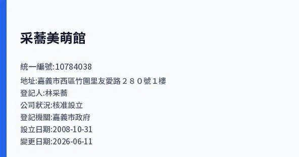 采蕎美萌館的照片-統編 10784038(嘉義市) 公司登記資料與營業項目詳細圖表