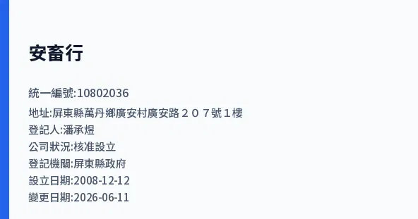 安畜行的照片-統編 10802036(屏東縣) 公司登記資料與營業項目詳細圖表