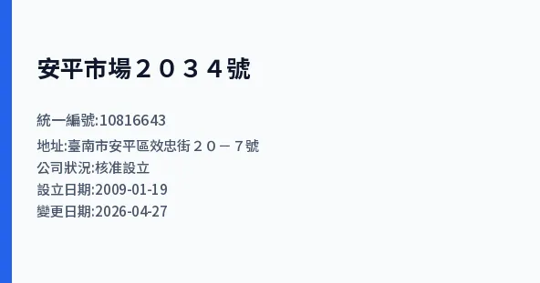 安平市場2034號的照片-統編 10816643(臺南市) 公司登記資料與營業項目詳細圖表