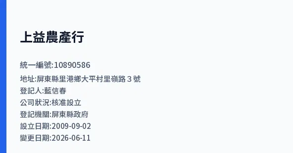 上益農產行的照片-統編 10890586(屏東縣) 公司登記資料與營業項目詳細圖表