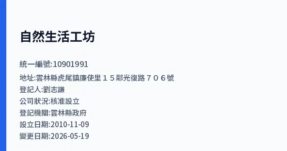 自然生活工坊的照片-統編 10901991(雲林縣) 公司登記資料與營業項目詳細圖表