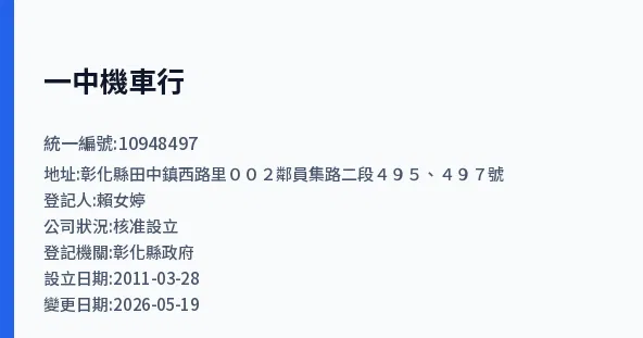 一中機車行的照片-統編 10948497(彰化縣) 公司登記資料與營業項目詳細圖表