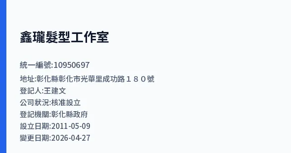 鑫瓏髮型工作室的照片-統編 10950697(彰化縣) 公司登記資料與營業項目詳細圖表
