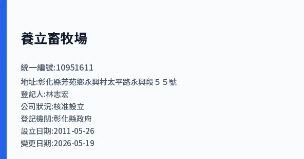 養立畜牧場的照片-統編 10951611(彰化縣) 公司登記資料與營業項目詳細圖表