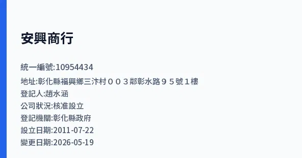安興商行的照片-統編 10954434(彰化縣) 公司登記資料與營業項目詳細圖表
