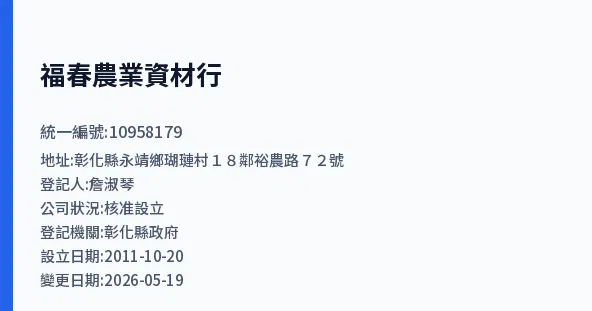 福春農業資材行的照片-統編 10958179(彰化縣) 公司登記資料與營業項目詳細圖表