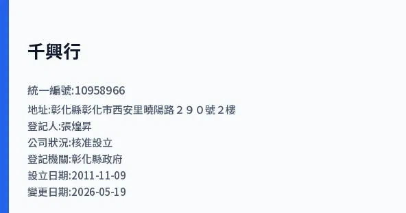 千興行的照片-統編 10958966(彰化縣) 公司登記資料與營業項目詳細圖表