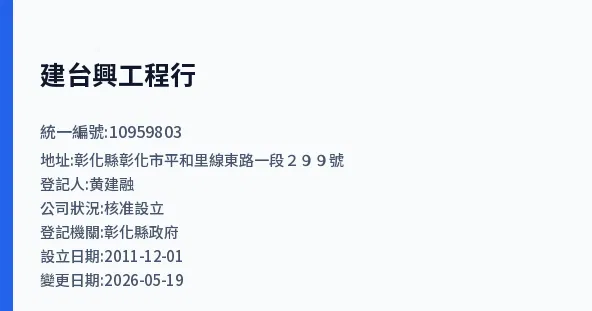 建台興工程行的照片-統編 10959803(彰化縣) 公司登記資料與營業項目詳細圖表