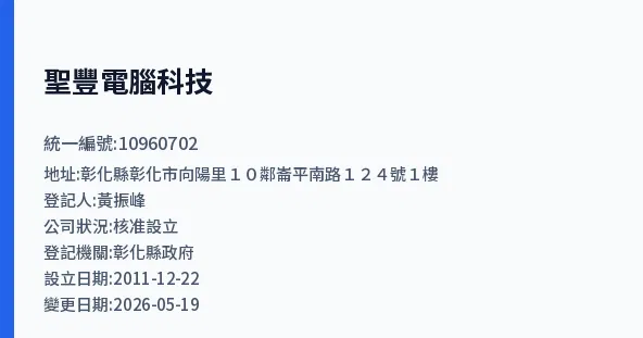 聖豐電腦科技的照片-統編 10960702(彰化縣) 公司登記資料與營業項目詳細圖表