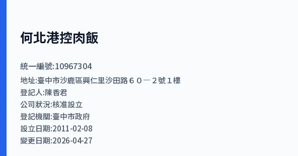何北港控肉飯的照片-統編 10967304(臺中市) 公司登記資料與營業項目詳細圖表