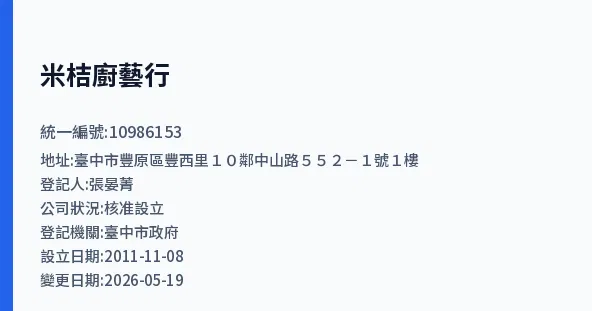 米桔廚藝行的照片-統編 10986153(臺中市) 公司登記資料與營業項目詳細圖表