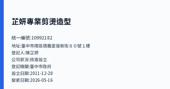 芷妍專業剪燙造型的照片-統編 10992182(臺中市) 公司登記資料與營業項目詳細圖表