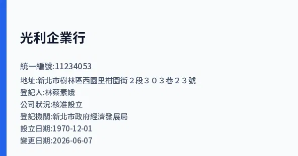 光利企業行的照片-統編 11234053(新北市) 公司登記資料與營業項目詳細圖表