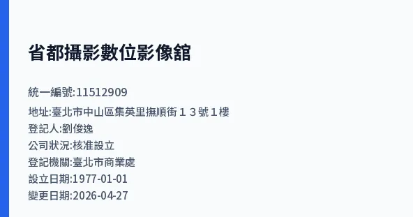 省都攝影數位影像舘的照片-統編 11512909(臺北市) 公司登記資料與營業項目詳細圖表