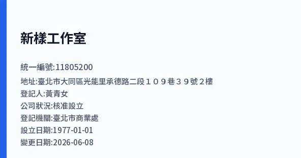 新樣工作室的照片-統編 11805200(臺北市) 公司登記資料與營業項目詳細圖表