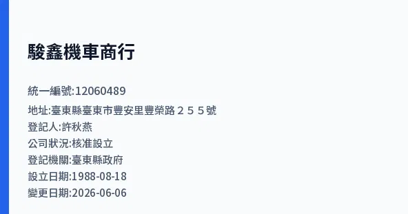 駿鑫機車商行的照片-統編 12060489(臺東縣) 公司登記資料與營業項目詳細圖表