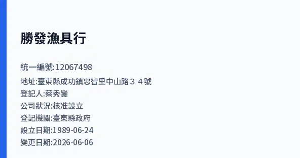 勝發漁具行的照片-統編 12067498(臺東縣) 公司登記資料與營業項目詳細圖表