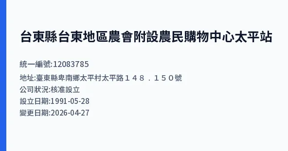 台東縣台東地區農會附設農民購物中心太平站的照片-統編 12083785(臺東縣) 公司登記資料與營業項目詳細圖表