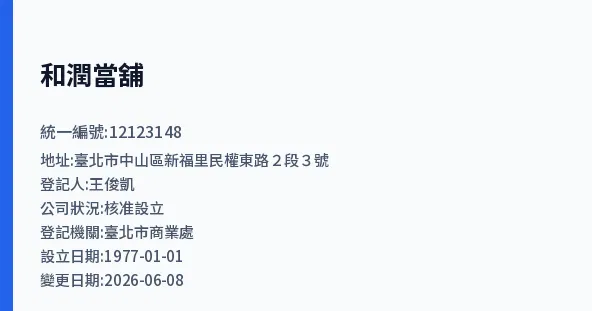 和潤當舖的照片-統編 12123148(臺北市) 公司登記資料與營業項目詳細圖表