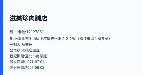 滋美珍肉脯店的照片-統編 12127881(臺北市) 公司登記資料與營業項目詳細圖表