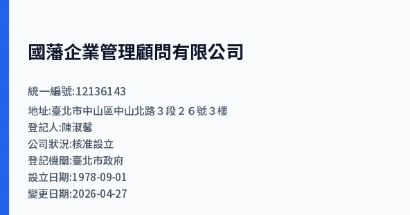 國藩企業管理顧問有限公司的照片-統編 12136143(臺北市) 公司登記資料與營業項目詳細圖表