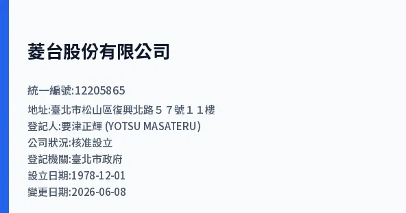 菱台股份有限公司的照片-統編 12205865(臺北市) 公司登記資料與營業項目詳細圖表