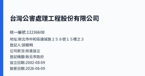 台灣公害處理工程股份有限公司的照片-統編 12236608(新北市) 公司登記資料與營業項目詳細圖表