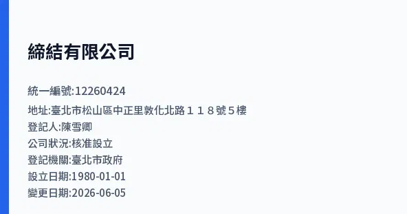 締結有限公司的照片-統編 12260424(臺北市) 公司登記資料與營業項目詳細圖表