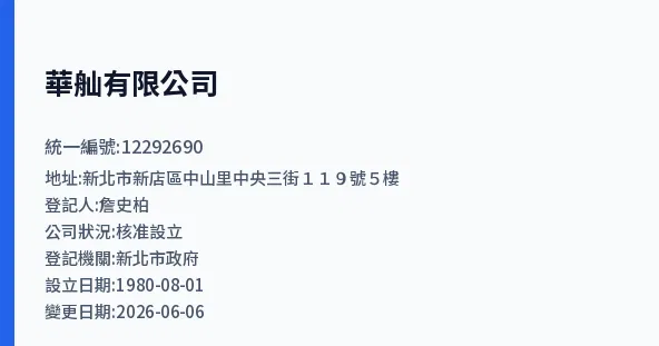 華舢有限公司的照片-統編 12292690(新北市) 公司登記資料與營業項目詳細圖表