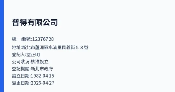 普得有限公司的照片-統編 12376728(新北市) 公司登記資料與營業項目詳細圖表