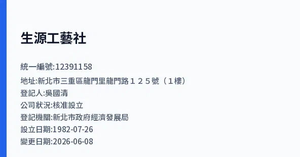 生源工藝社的照片-統編 12391158(新北市) 公司登記資料與營業項目詳細圖表