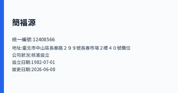 簡福源的照片-統編 12408566(臺北市) 公司登記資料與營業項目詳細圖表