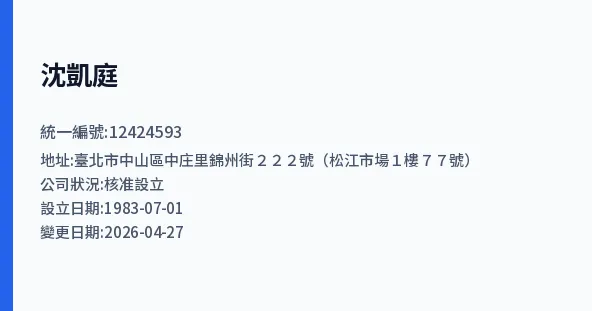 沈凱庭的照片-統編 12424593(臺北市) 公司登記資料與營業項目詳細圖表