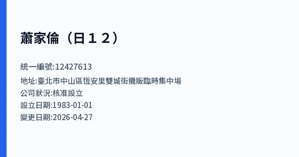 蕭家倫(日12)的照片-統編 12427613(臺北市) 公司登記資料與營業項目詳細圖表