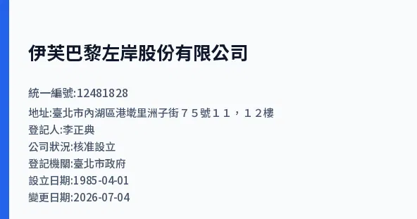 伊芙巴黎左岸股份有限公司的照片-統編 12481828(臺北市) 公司登記資料與營業項目詳細圖表