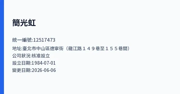 簡光虹的照片-統編 12517473(臺北市) 公司登記資料與營業項目詳細圖表