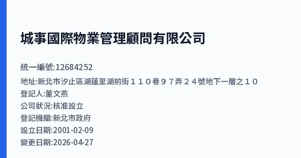 城事國際物業管理顧問有限公司的照片-統編 12684252(新北市) 公司登記資料與營業項目詳細圖表