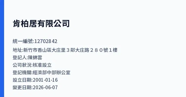 肯柏居有限公司的照片-統編 12702842(新竹市) 公司登記資料與營業項目詳細圖表