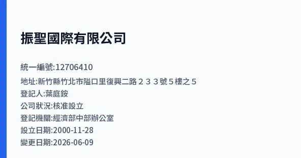 振聖國際有限公司的照片-統編 12706410(新竹縣) 公司登記資料與營業項目詳細圖表