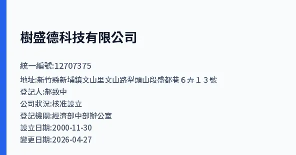 樹盛德科技有限公司的照片-統編 12707375(新竹縣) 公司登記資料與營業項目詳細圖表