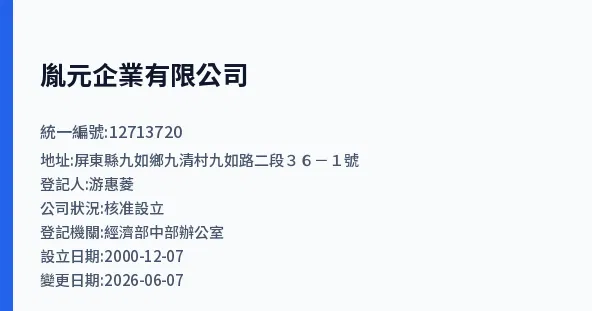 胤元企業有限公司的照片-統編 12713720(屏東縣) 公司登記資料與營業項目詳細圖表