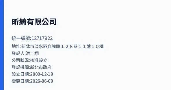 昕綺有限公司的照片-統編 12717922(新北市) 公司登記資料與營業項目詳細圖表