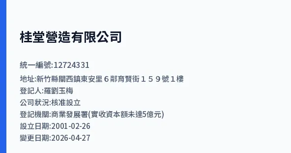 桂堂營造有限公司的照片-統編 12724331(新竹縣) 公司登記資料與營業項目詳細圖表